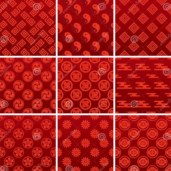 Japanese Traditional Red Pattern Stock Illustration - Illustration of ...