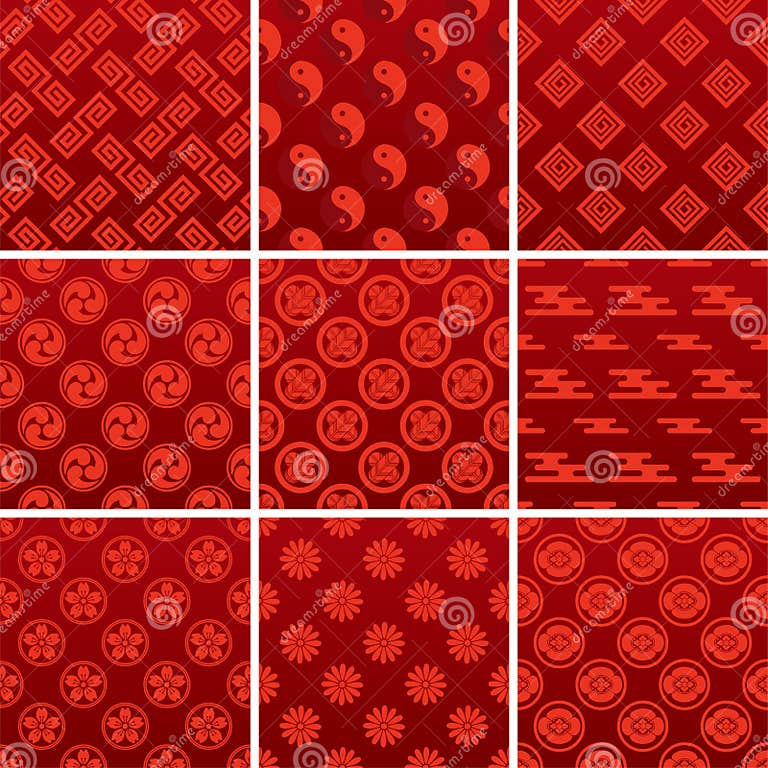 Japanese Traditional Red Pattern Stock Illustration - Illustration of ...