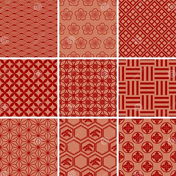 Japanese Traditional Red Pattern Set Stock Vector - Illustration of ...