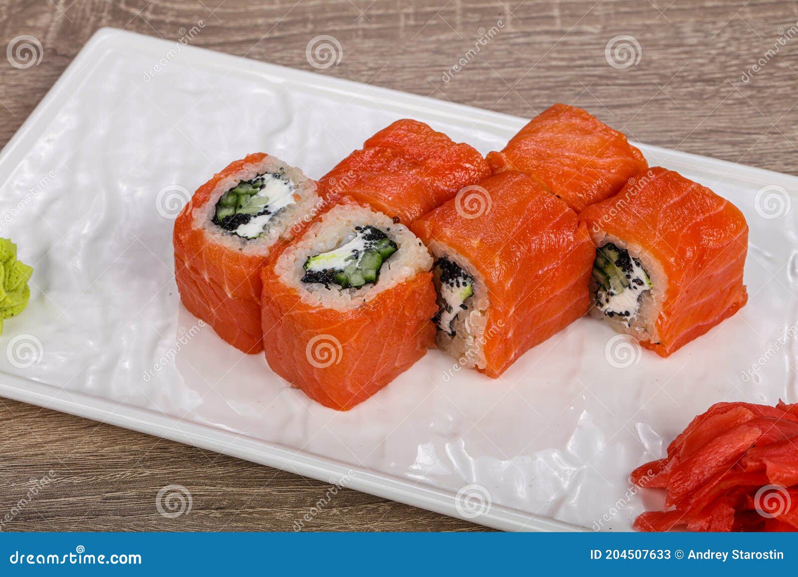 Japanese Traditional Roll with Salmon Stock Image - Image of sauce ...