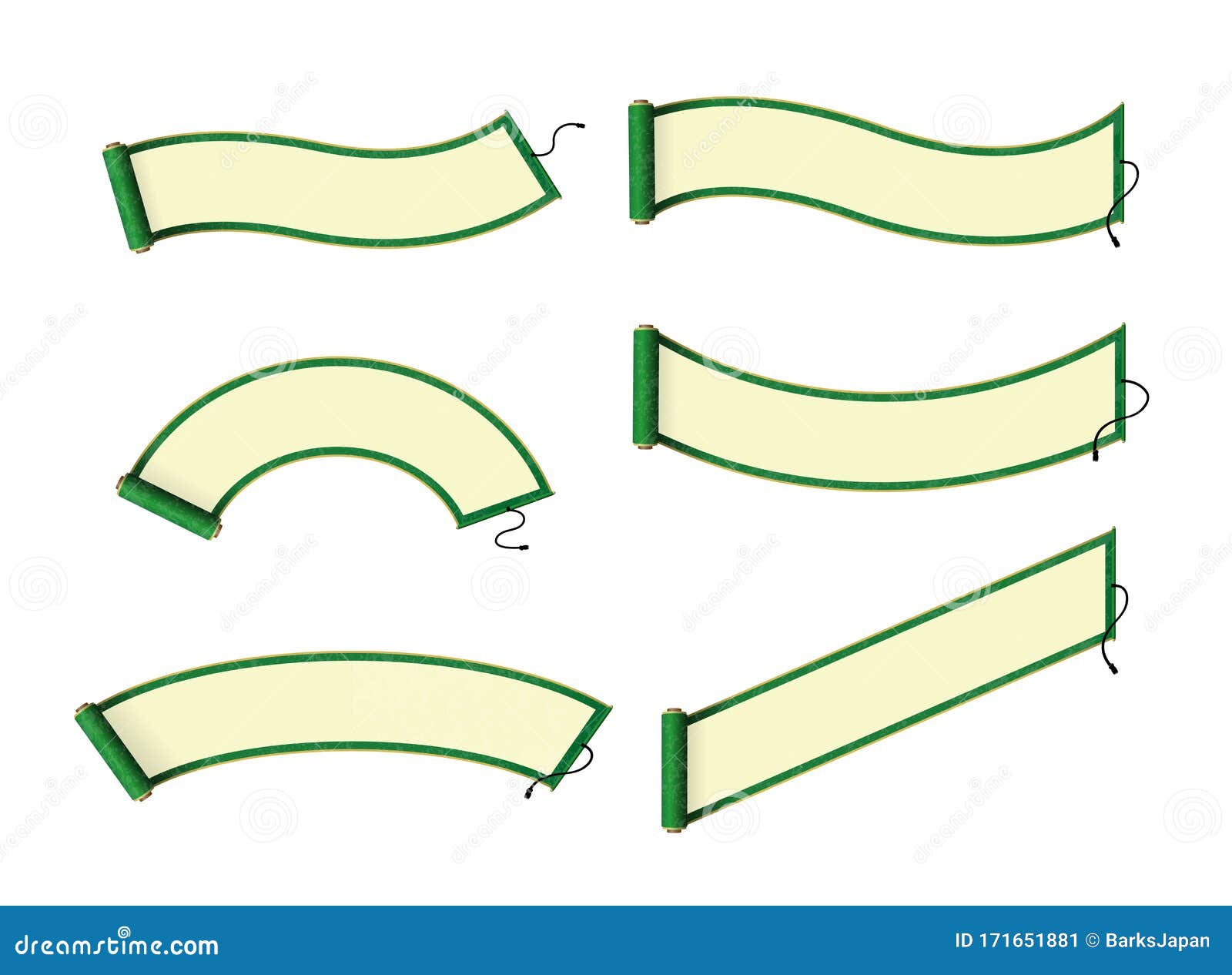 Japanese Traditional Scroll Paper Vector Illustration Set Stock Vector ...