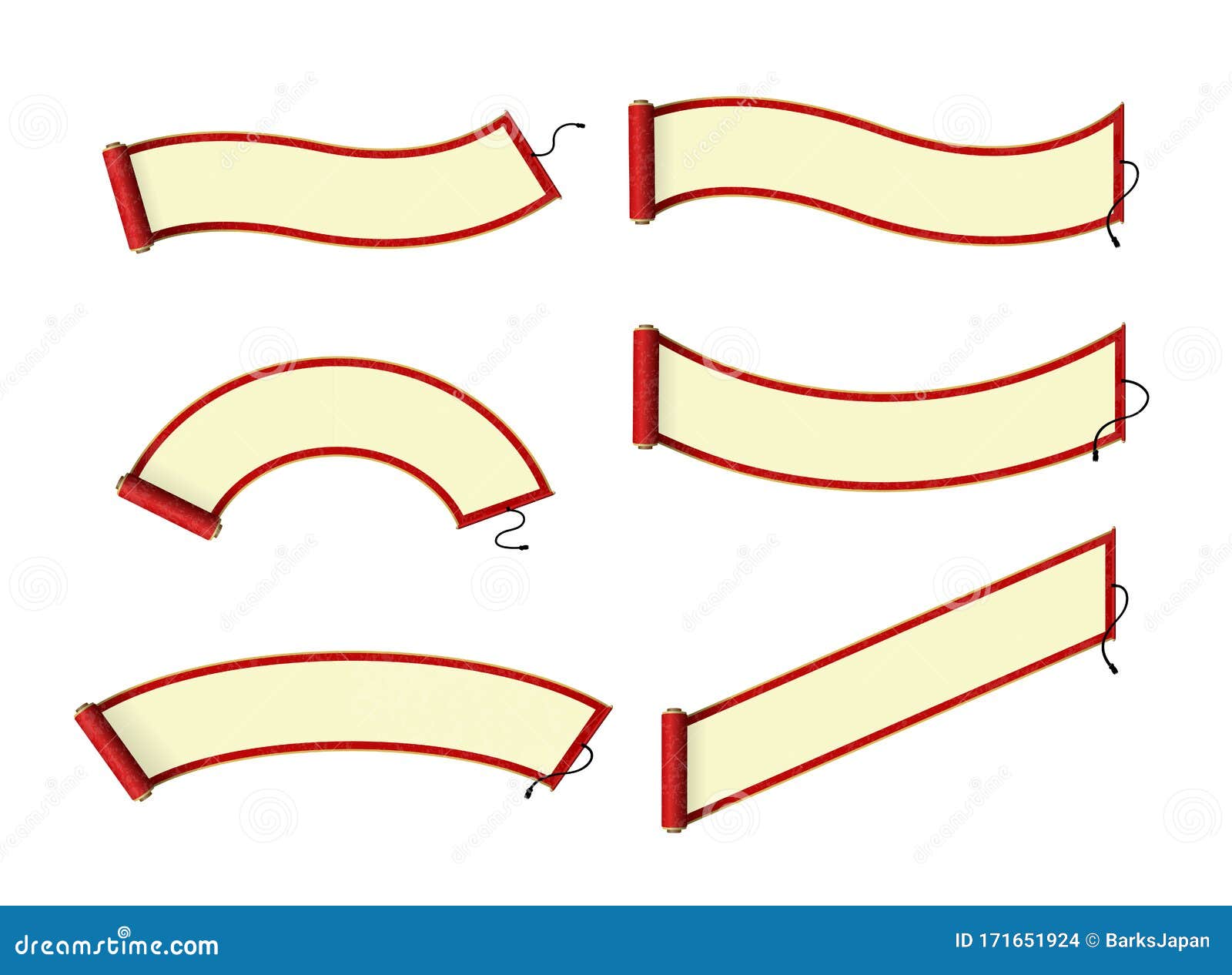 Japanese Traditional Scroll Paper Vector Illustration Set Stock Vector ...