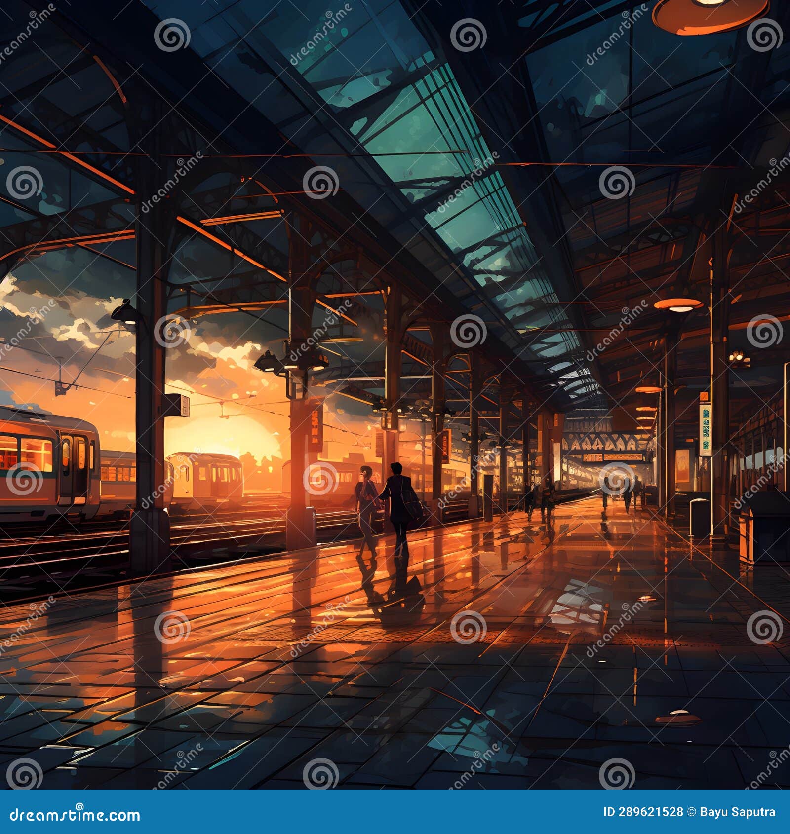 Japanese Train Station Animation, AI Generative Stock Illustration ...