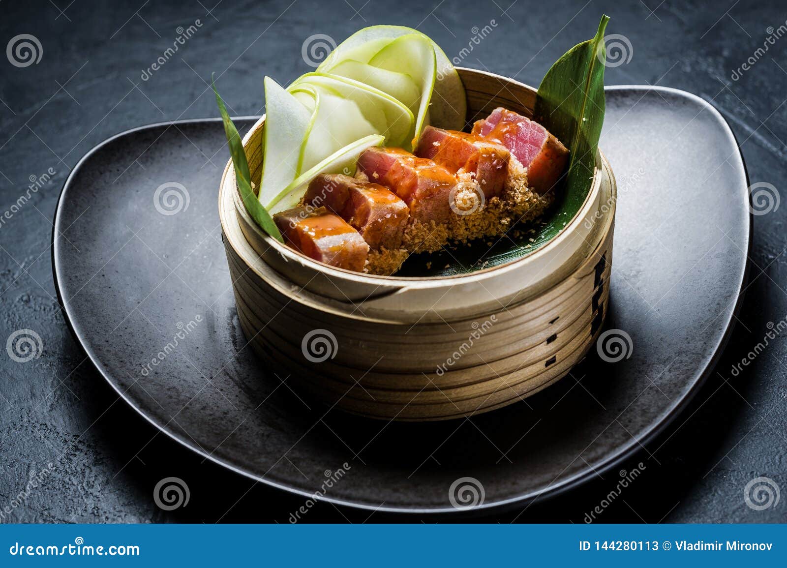 Japanese Tuna Sashimi, Dark Background, Top View. Stock Image - Image ...