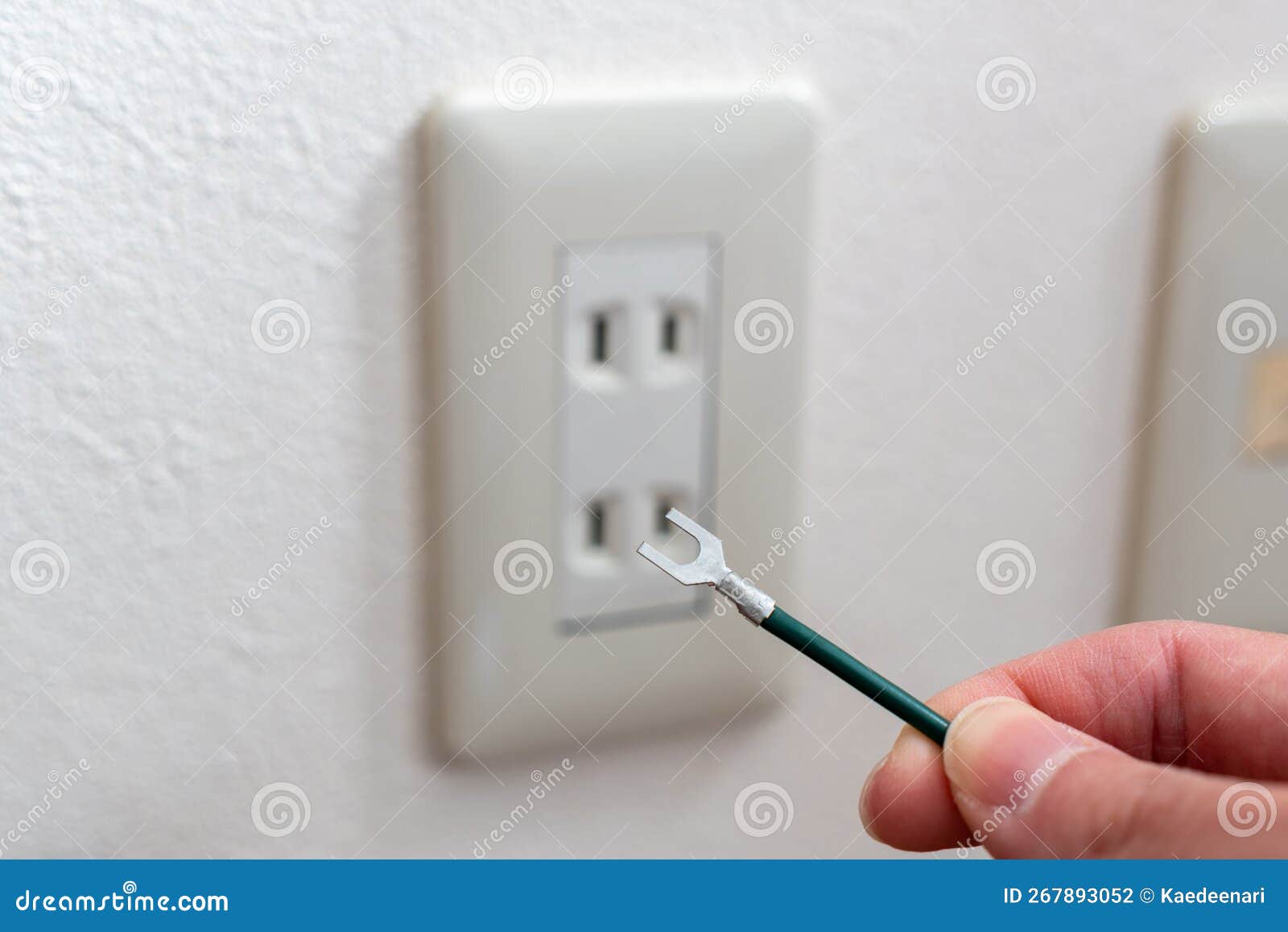 A Japanese Wall Socket without Earth Post. Y-shaped Ground Wire. Stock ...