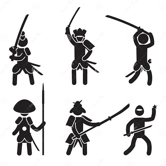 Japanese Warrior Icon Set. Samurai and Ninja. Vector Stock Vector ...