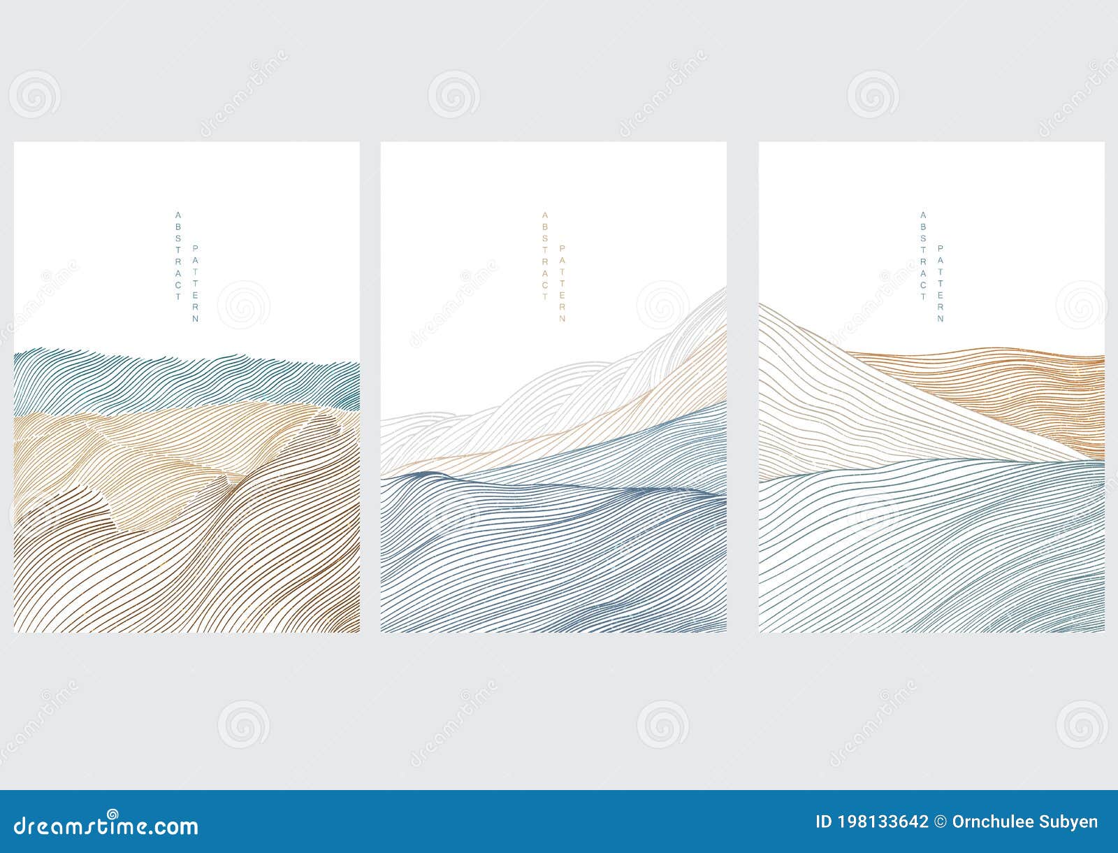 Japanese Wave Pattern with Abstract Background Vector. Gold Line ...