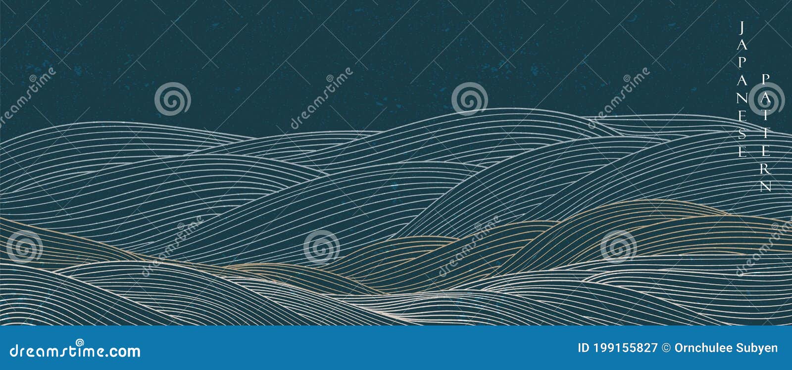 Japanese Wave Pattern with Abstract Background Vector. Gold Line ...