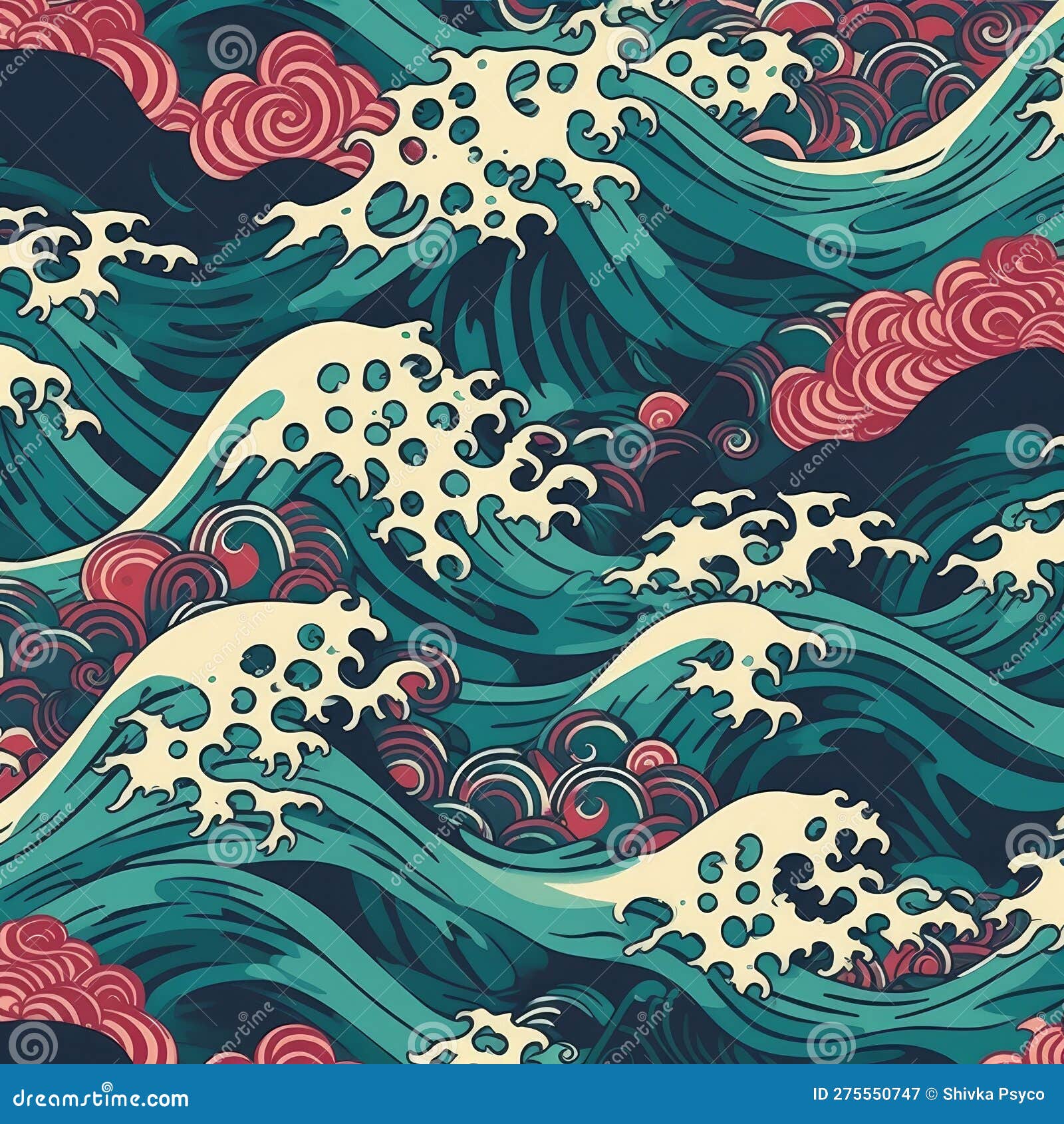 Japanese Wave Pattern Design Generative AI Stock Illustration ...