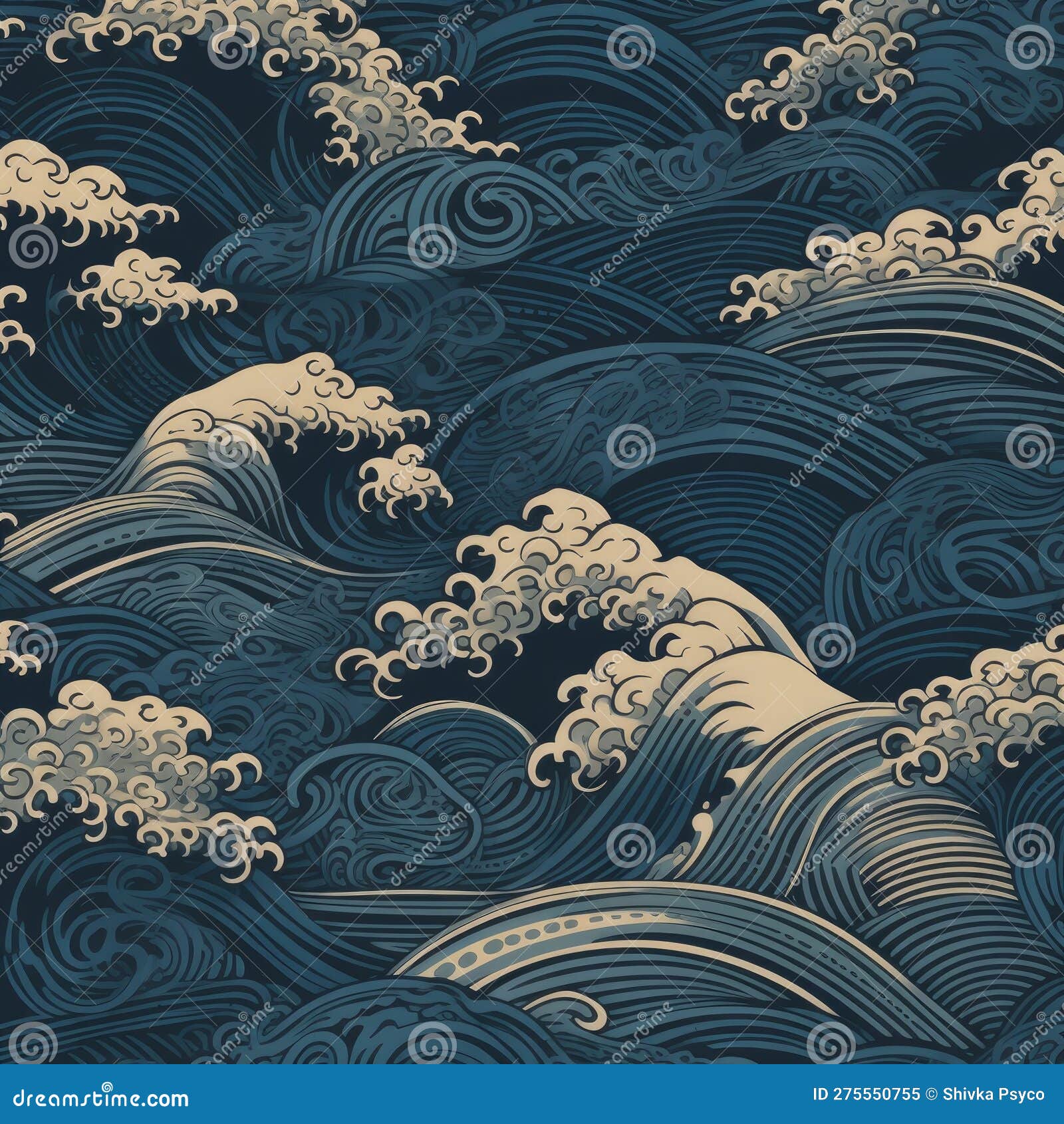 Japanese Wave Pattern Design Image Generative AI Stock Illustration ...
