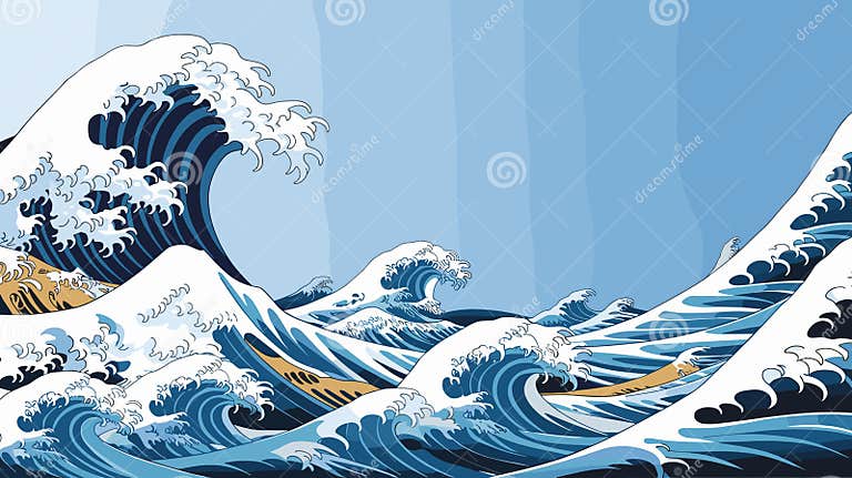 Japanese Wave Patterns Gradually Shifting and Transforming. Stock ...