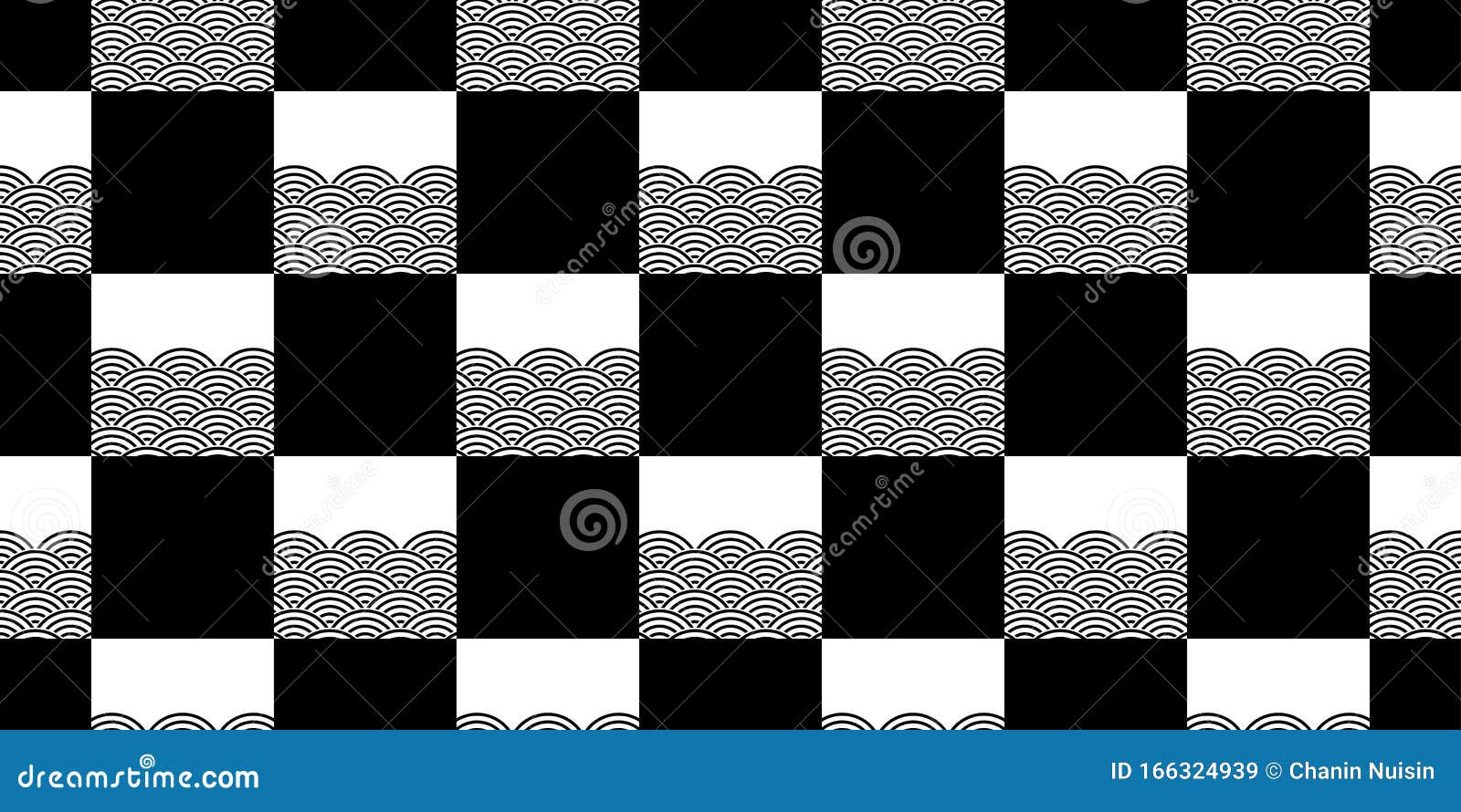 Japanese Wave Seamless Pattern Checked Abstract Isolated Tile ...