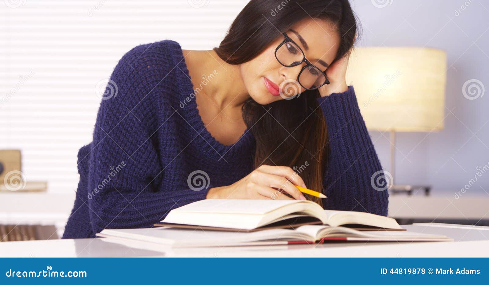 Japanese Woman Reading Books and Taking Notes Stock Photo - Image of ...