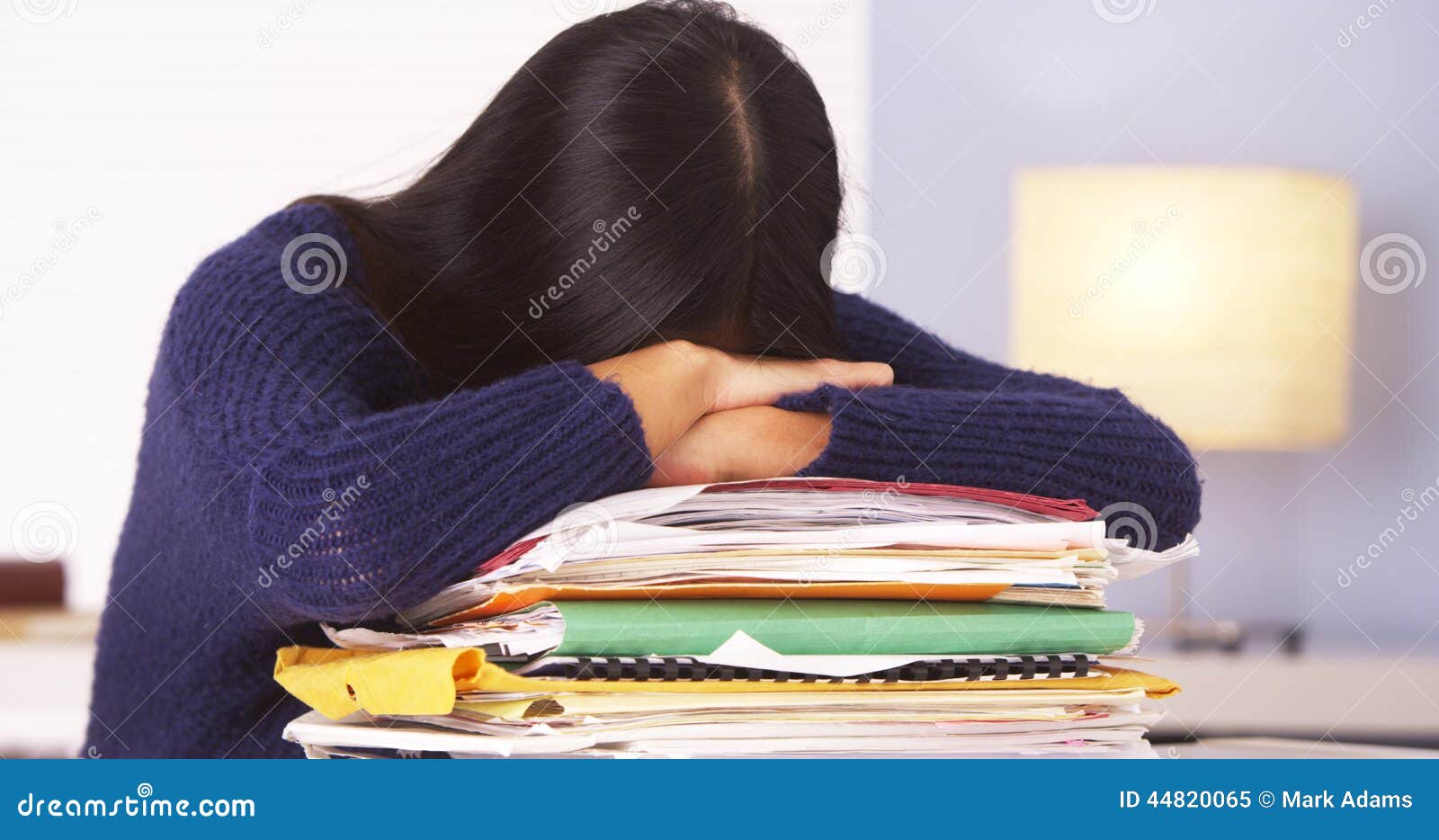 Japanese Woman Tired of Doing Paperwork Stock Image - Image of ...