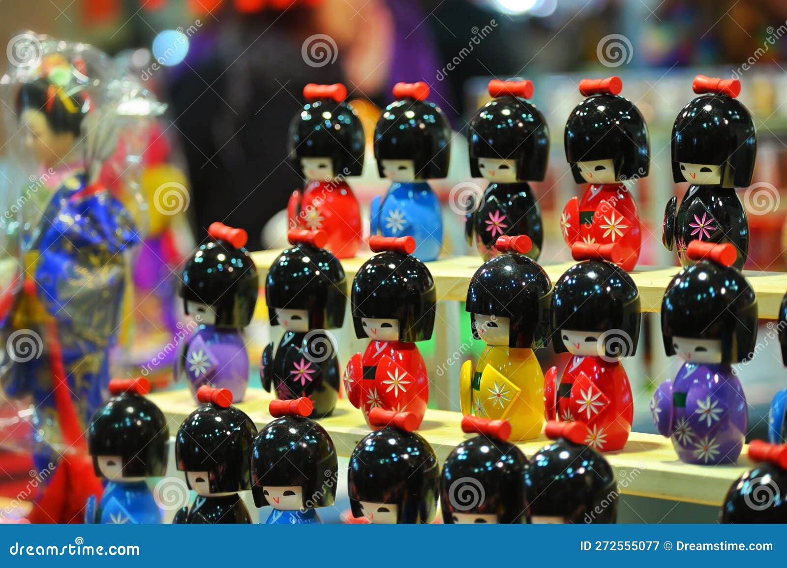 Japanese Wooden Kokeshi Dolls In Kimono Suit Which Are A Toy For Girls