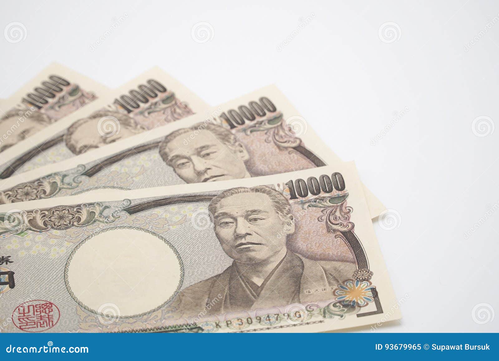 Japanese Yen Notes Stretched Out on White Background.selective Focus ...