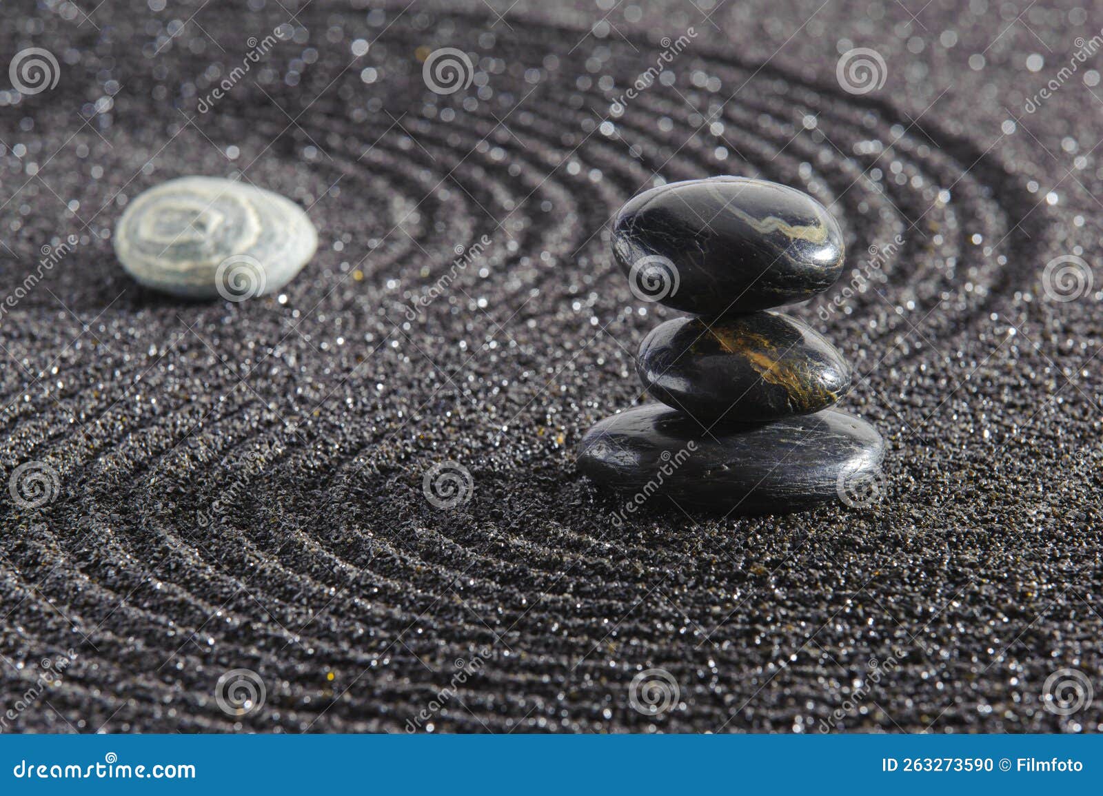 Japanese Zen Garden with Stone in Textured Sand Stock Photo - Image of ...