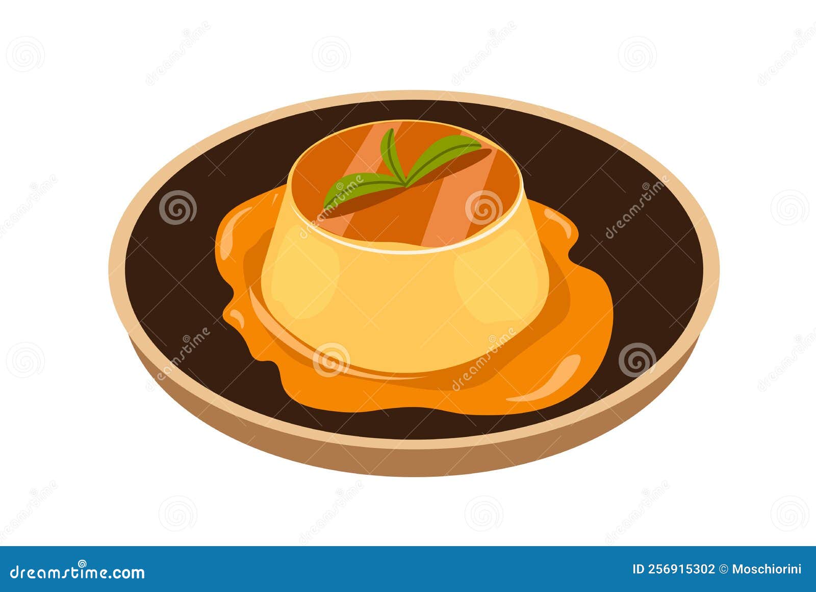 Egg Flan with Mint Leaves- Delicious Desserts Stock Vector ...