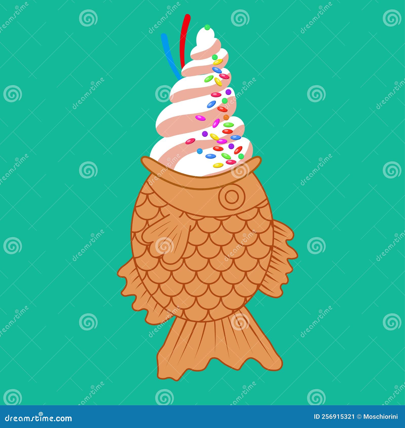 Sweat Street Style Ice Cream in Fish - Taiyaki. Stock Vector ...