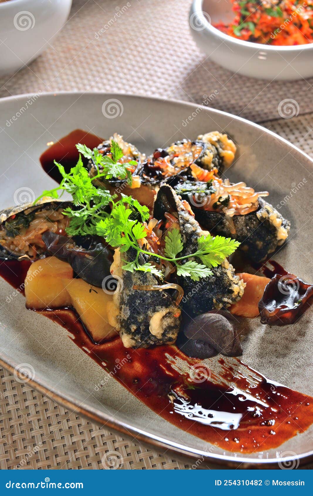 Korean Deep Fried Seaweed Spring Rolls Stock Photo - Image of leek ...