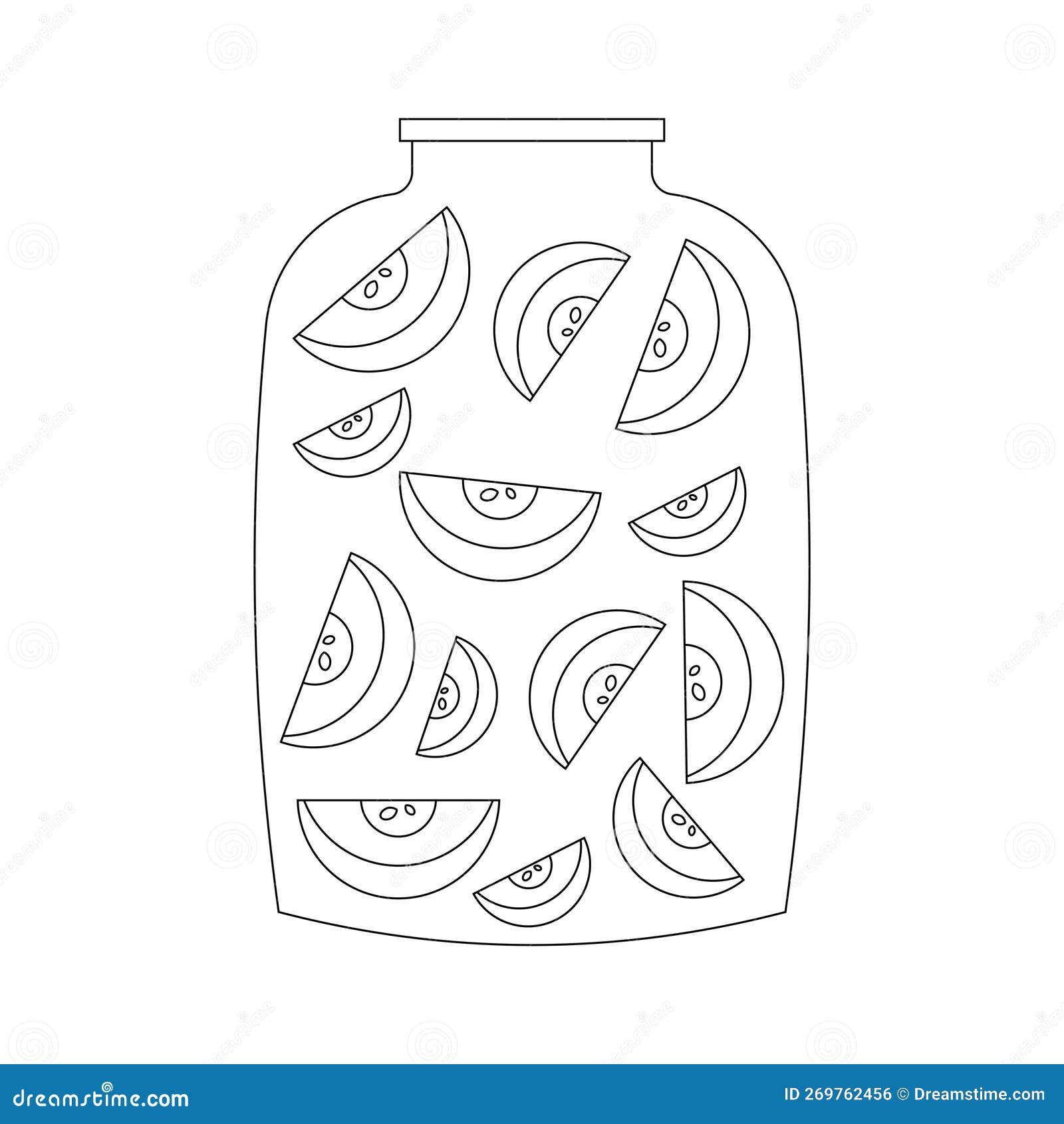 Jar with Apples, Compote, Apple Jam, Black Line Drawing, Doodle Stock ...
