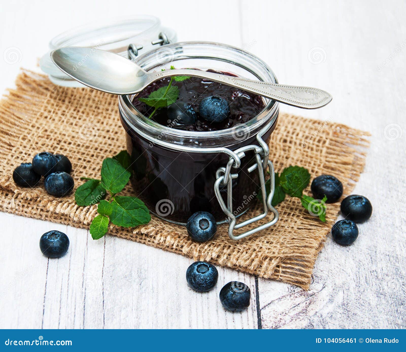 Jar with blueberry jam stock image. Image of breakfast - 104056461