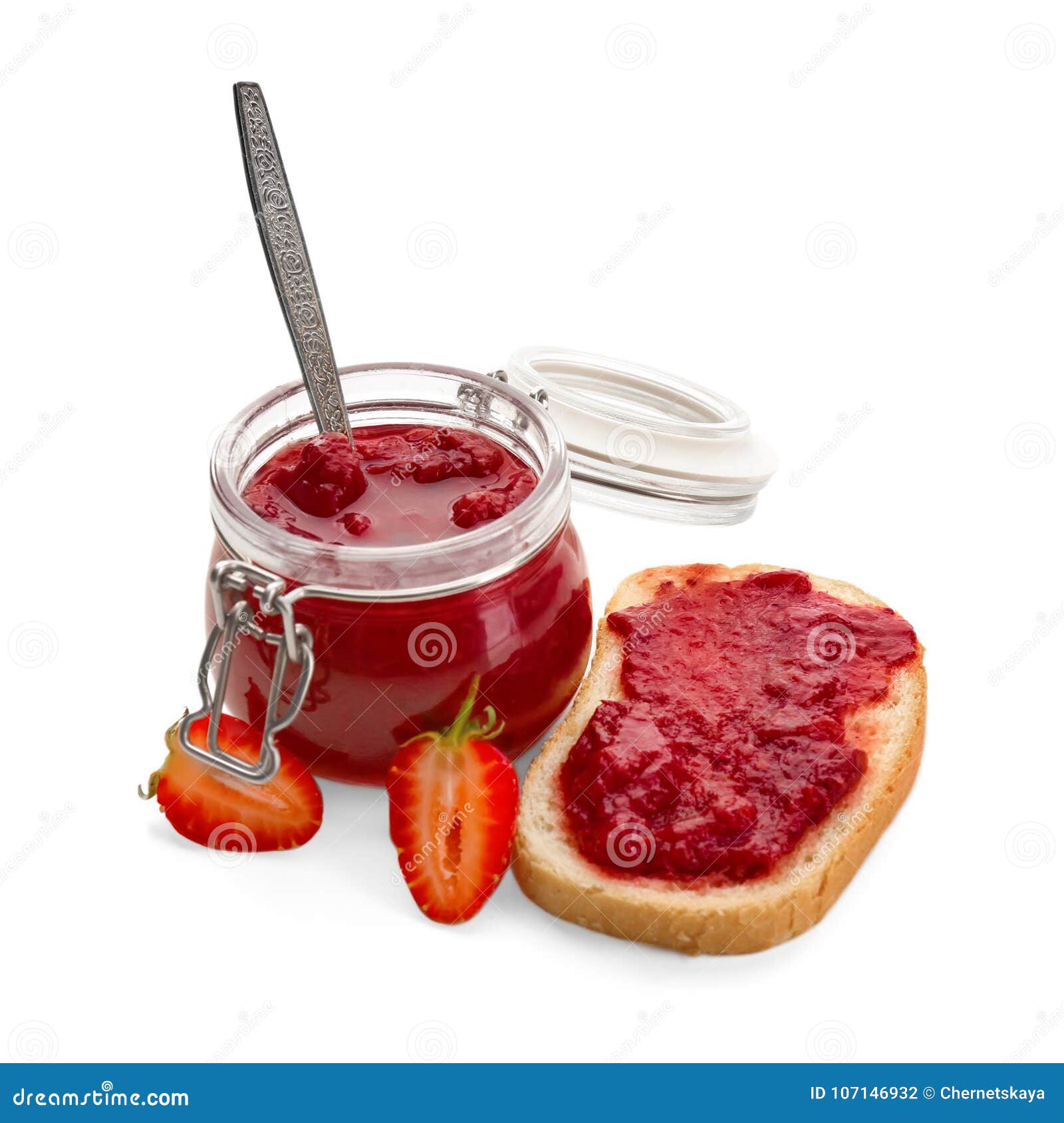 Jar and Bread with Strawberry Jam Stock Photo - Image of white, sweet ...
