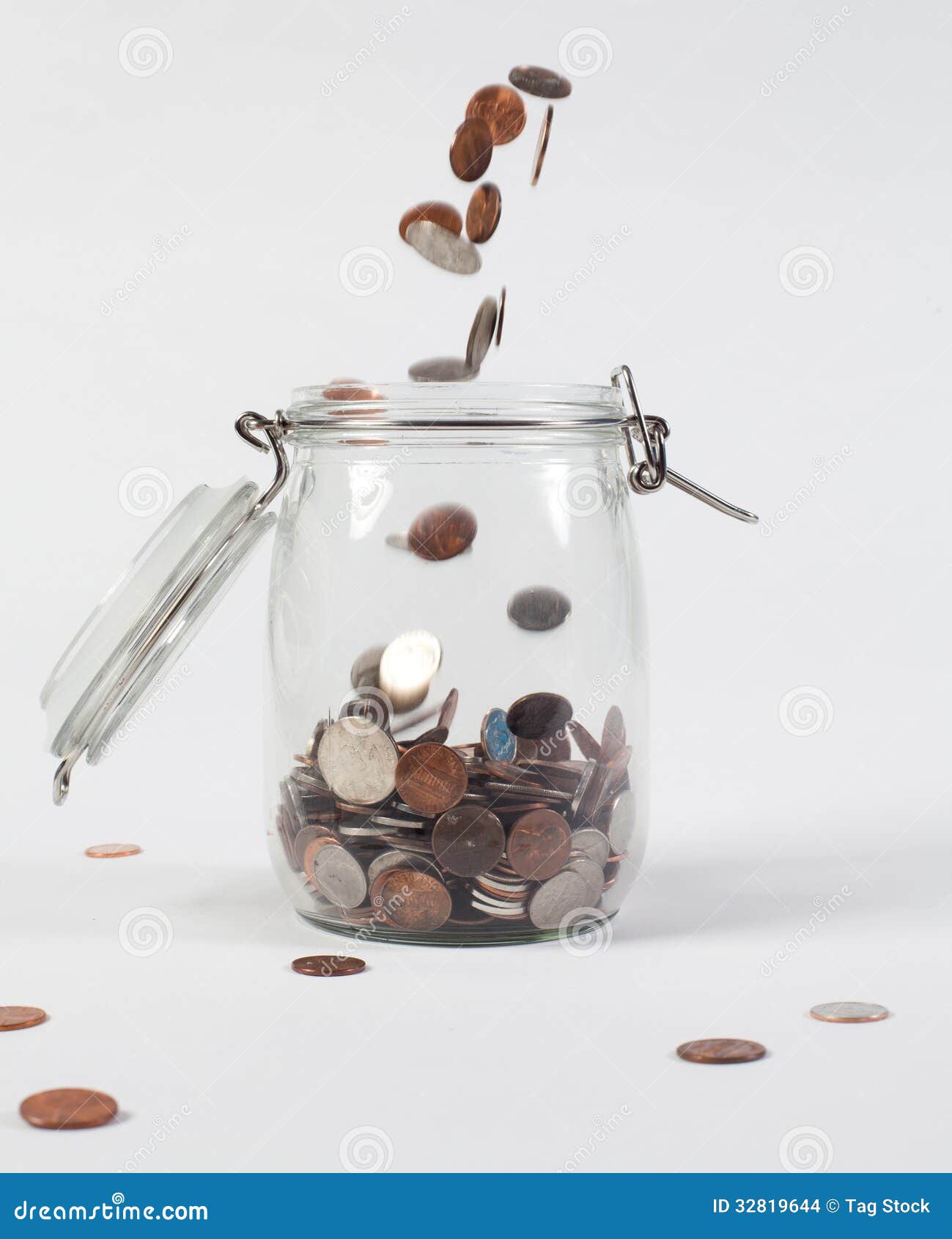 Jar with Change Falling Isolated Stock Photo - Image of savings, growth ...
