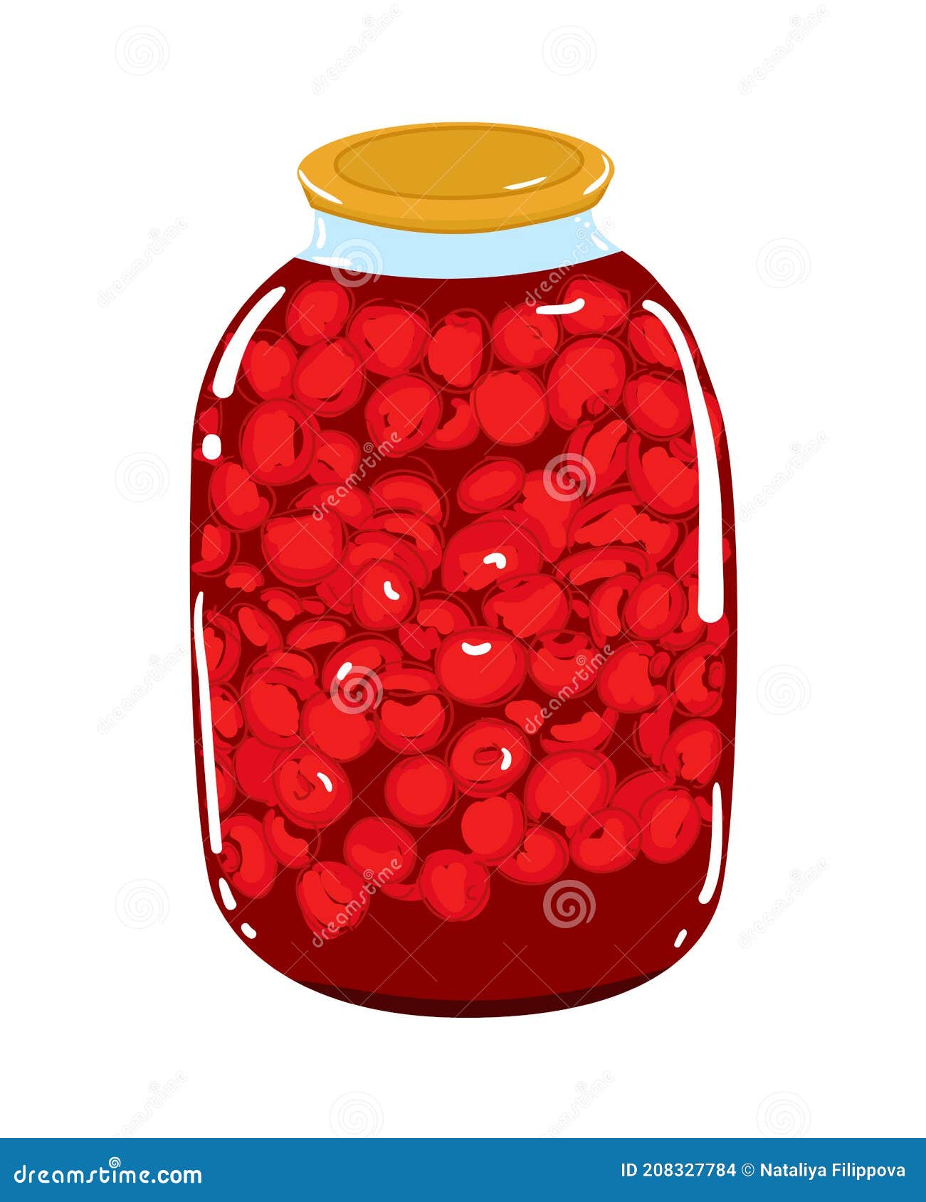 Jar with cherry compote stock vector. Illustration of autumn - 208327784