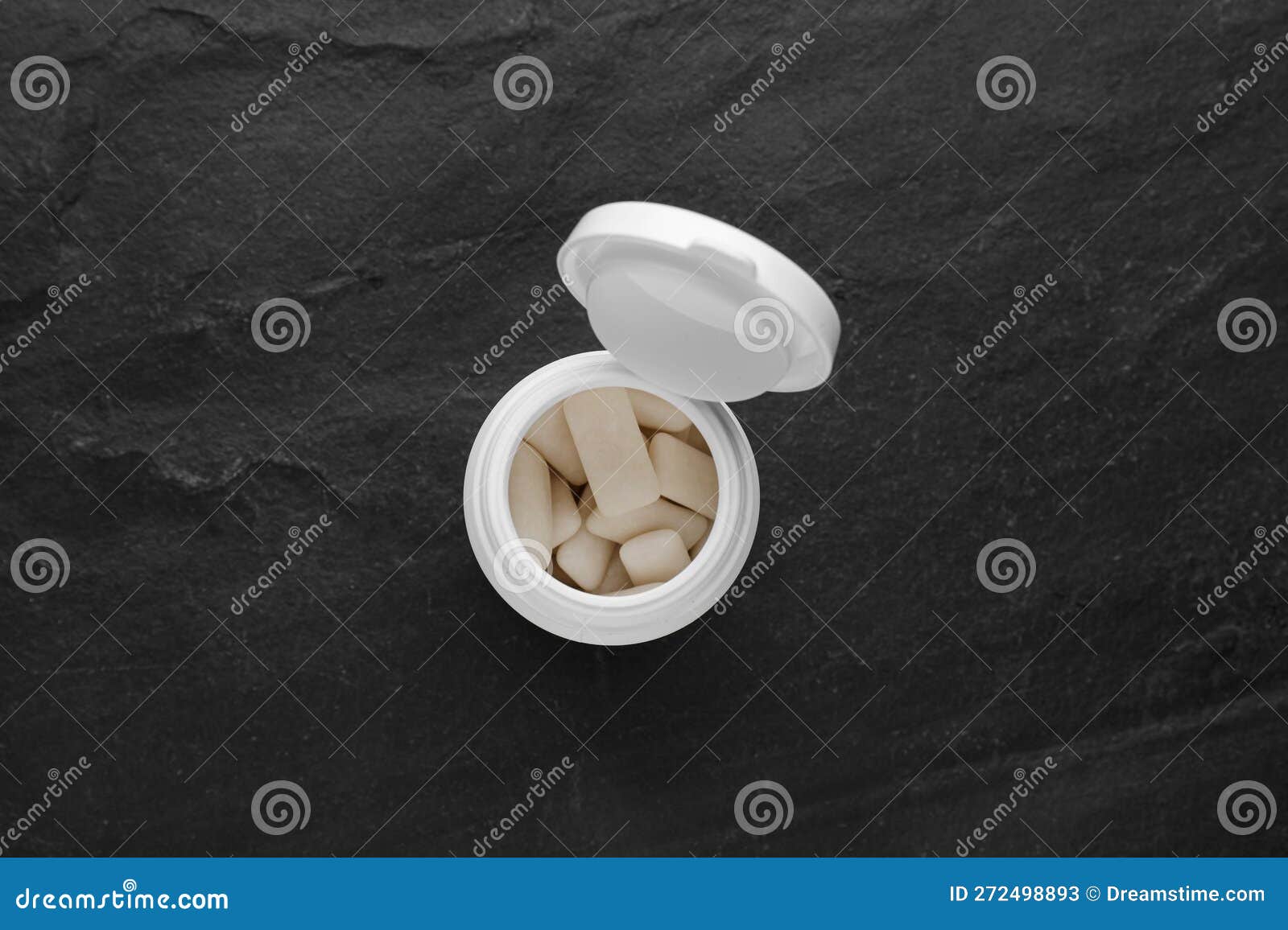 Jar with Chewing Gums on Black Table, Top View Stock Image - Image of ...