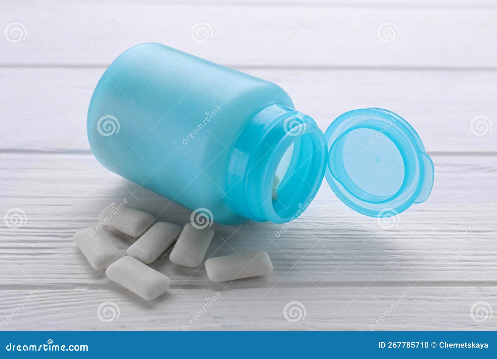 Jar with Chewing Gums on White Wooden Table Stock Photo - Image of oral ...