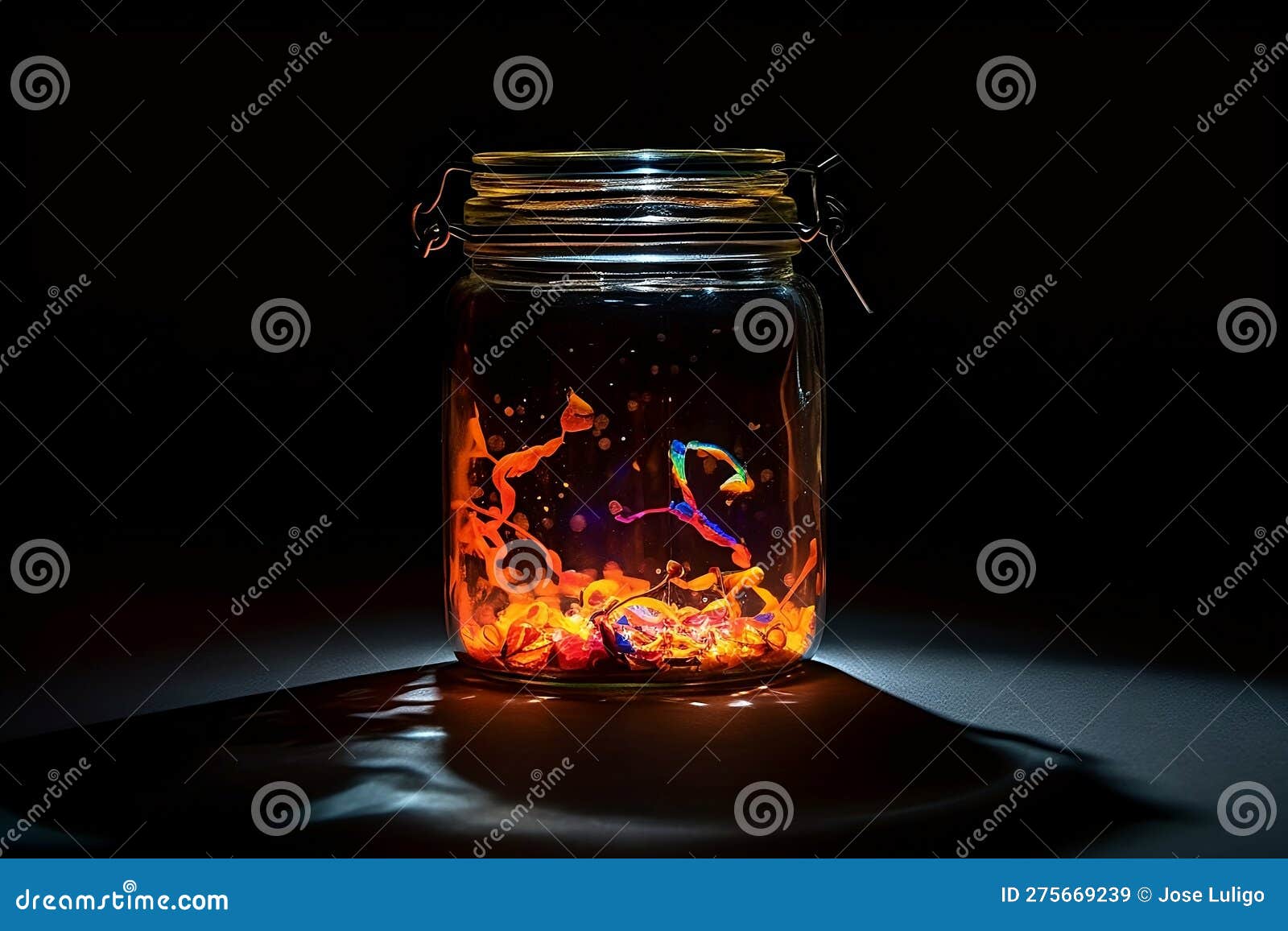 A Jar Containing a Small, Animated Light Show Stock Illustration ...