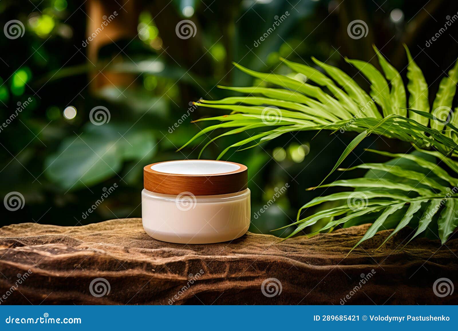 Jar of Cream Sitting on Rock in Front of Plant. Generative AI Stock ...