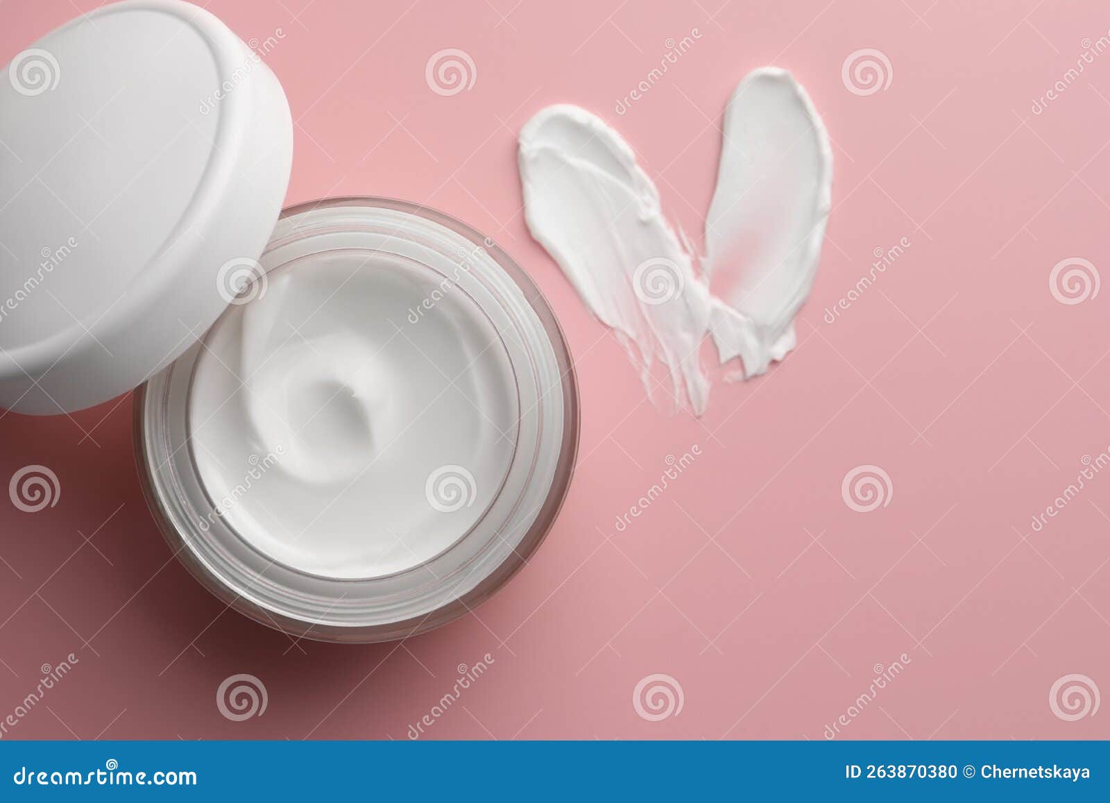 Jar of Face Cream and Samples on Pink Background, Top View Stock Photo ...