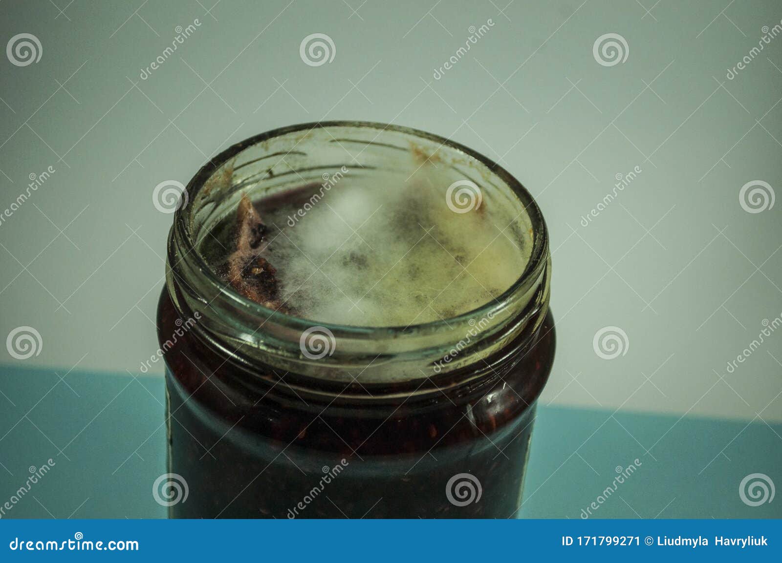 Jar of Jam Full of White and Gray Mold Stock Image - Image of mildew ...