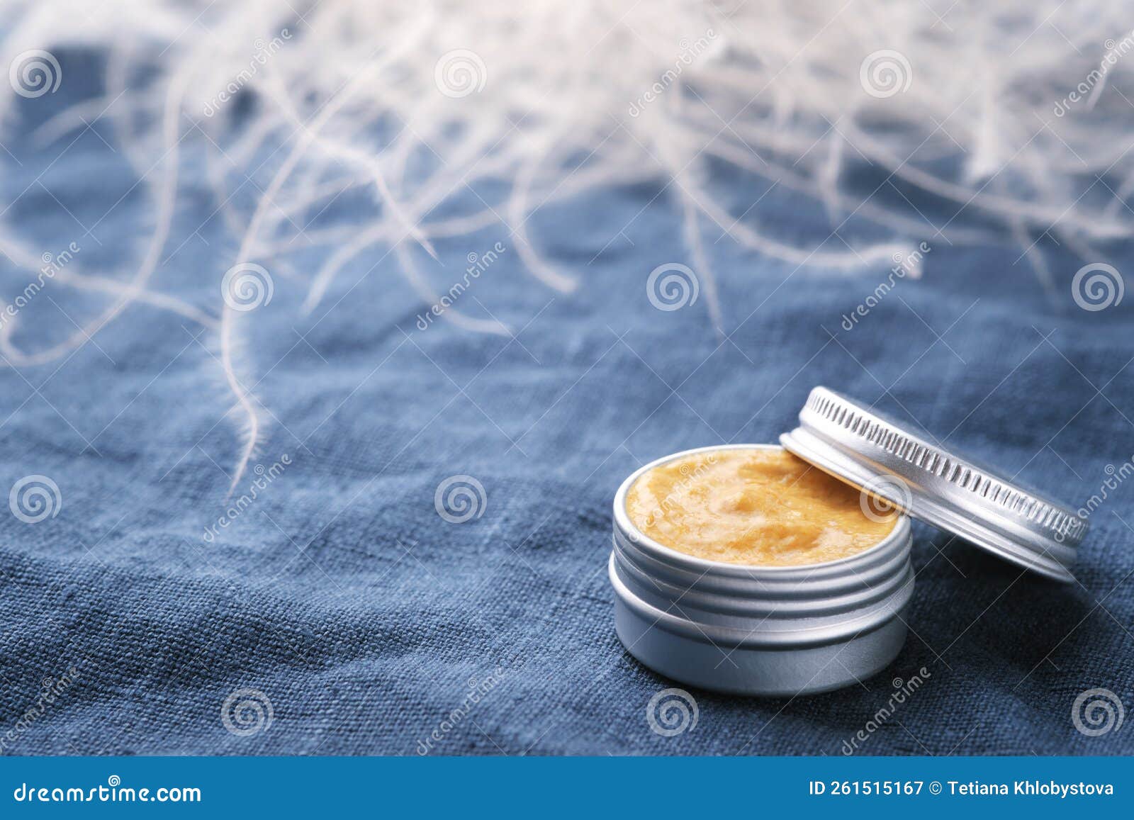 Jar of Natural Cosmetic Product on Blue Fabric Stock Image - Image of ...