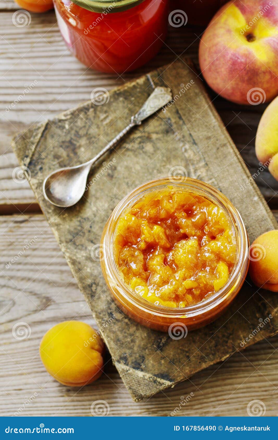 Jar of peach jam stock photo. Image of bright, autumn - 167856490
