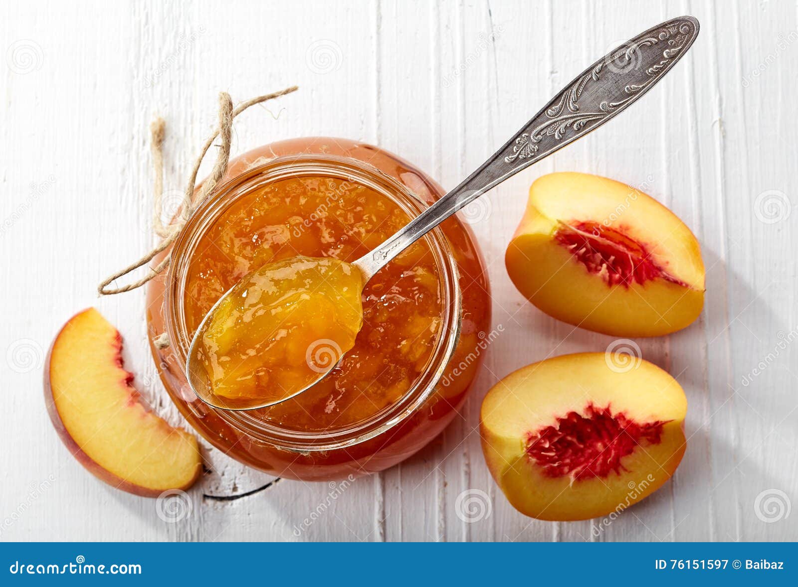 Jar of peach jam stock image. Image of fruit, peach, jelly - 76151597