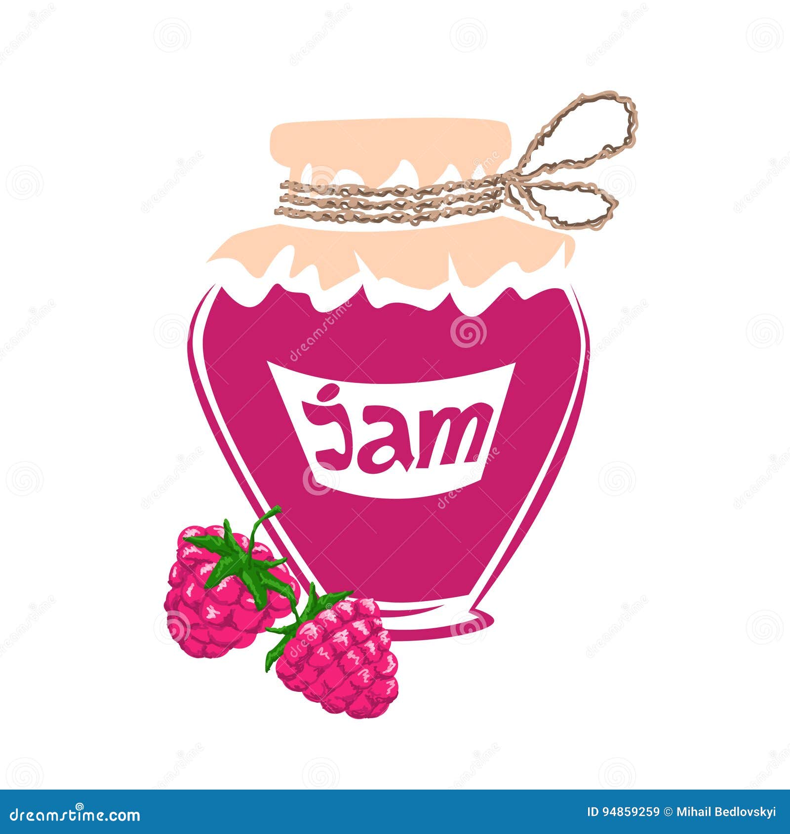 Jar of raspberry jam stock vector. Illustration of delicious - 94859259
