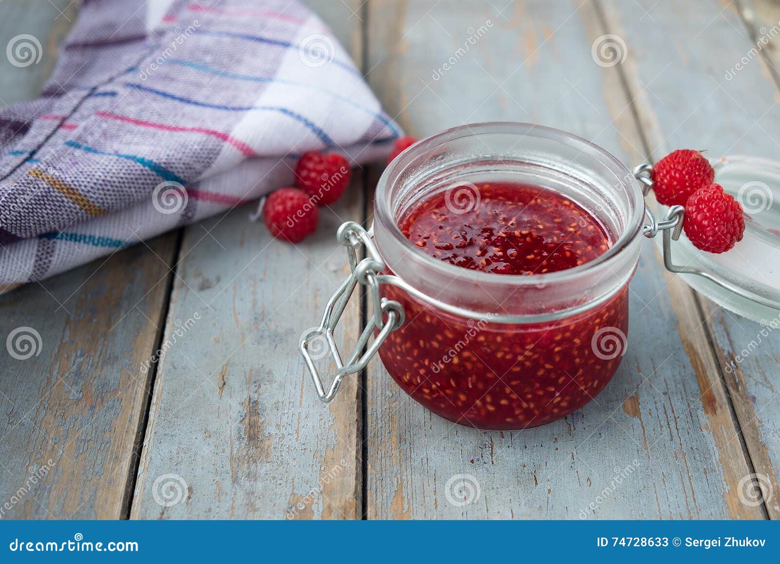 Jar of Raspberry Jam on the Wooden Table Stock Image - Image of ...