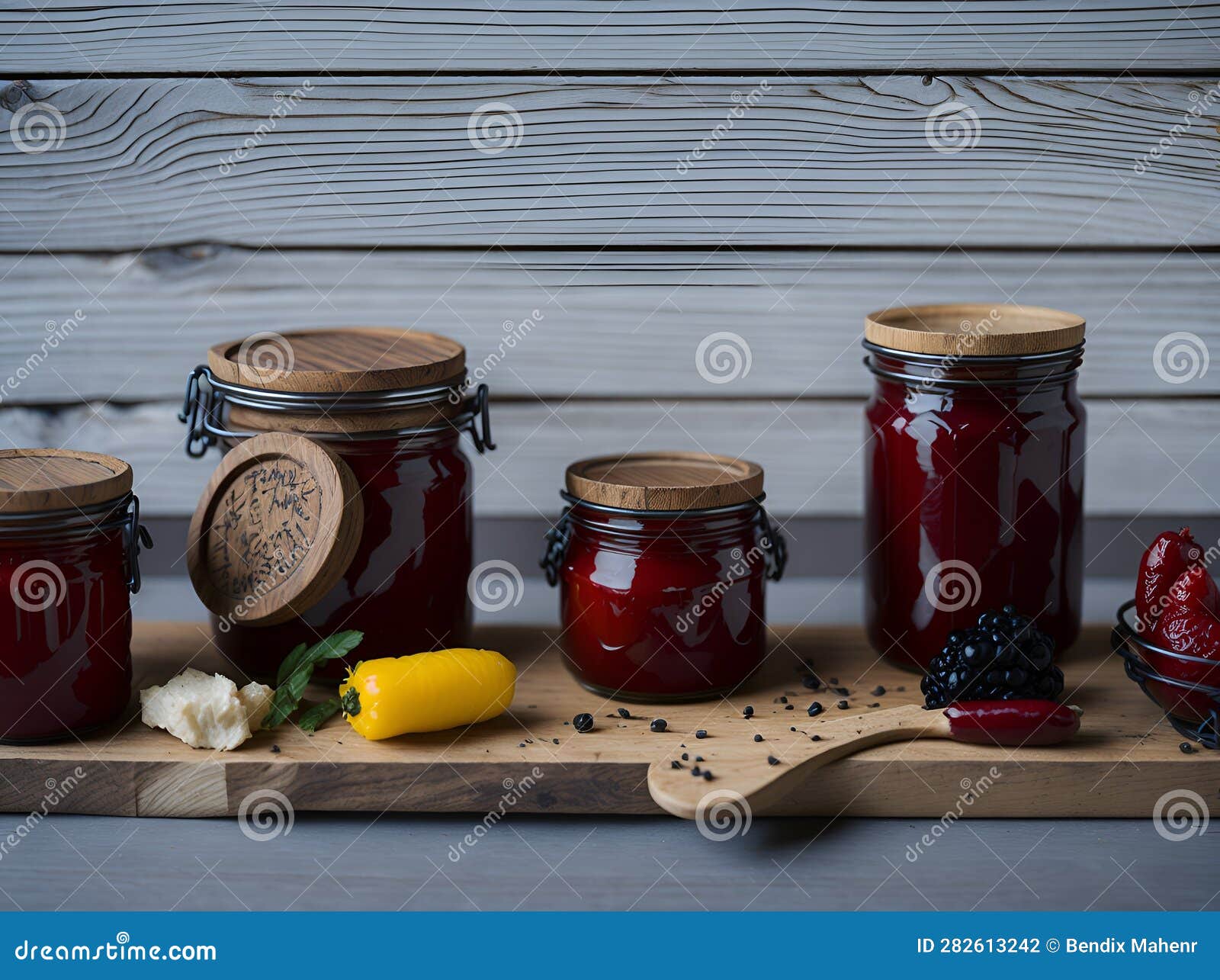 Jar of Strawberry Jam in Front of a Wooden Wall Stock Illustration ...