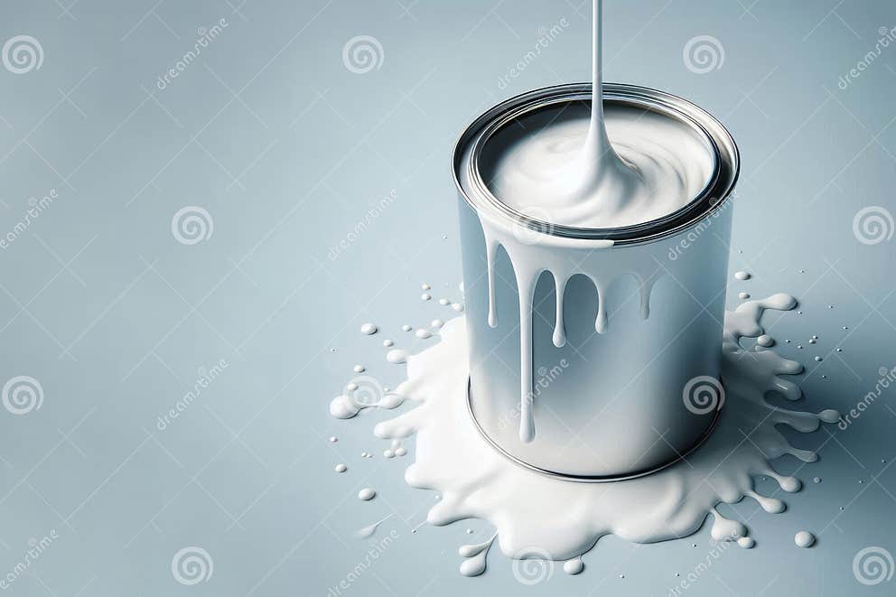 A Jar of White Paint Spilled on the Floor. Space for Text. Stock Image ...