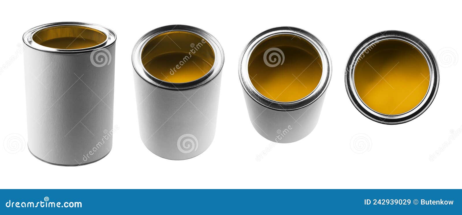 A Jar with Yellow Paint in Different Angles on a White Background Stock ...