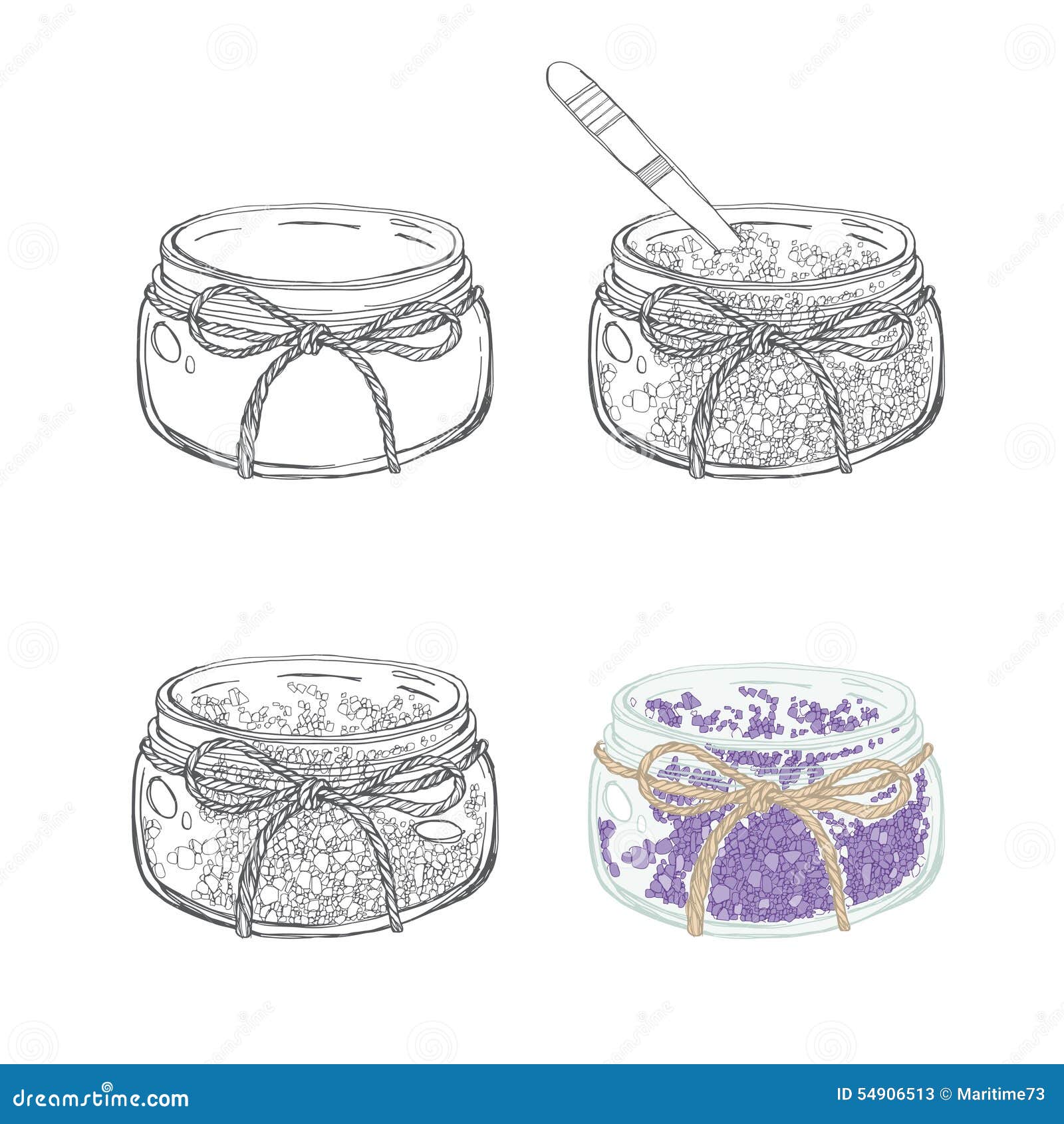 Jars with Aromatic Salt, Isolated on White Background. Hand Draw Stock ...