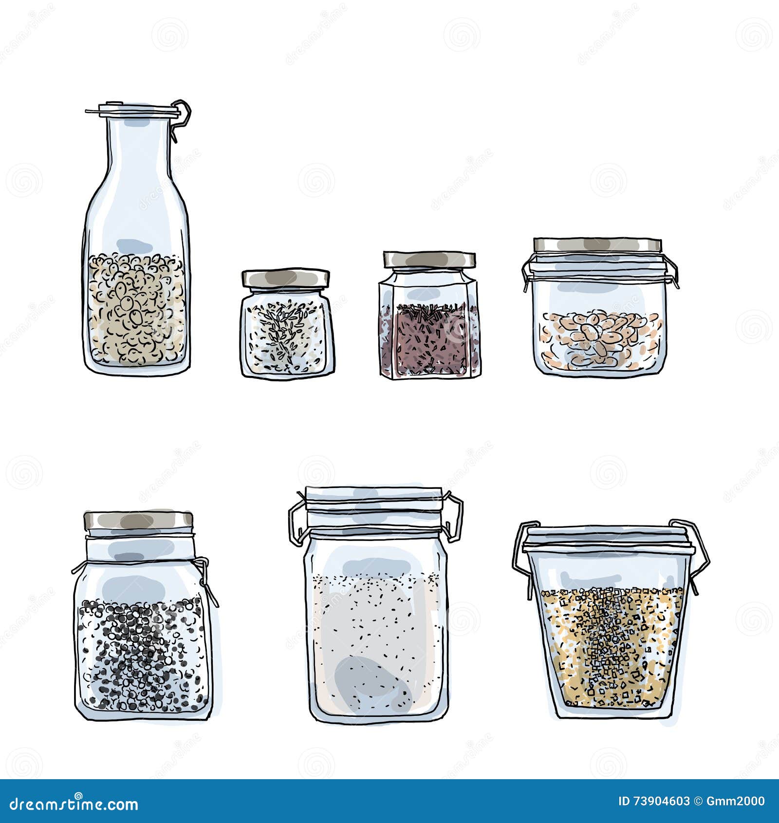 Jars, Bottles of Spices Hand Drawn Art Illustration Stock Illustration ...