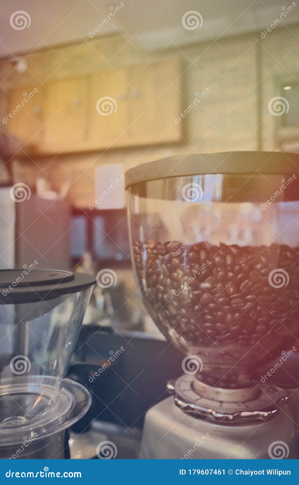 Jars of Coffee Beans on the Coffee Machine in the Coffee Shop Stock ...