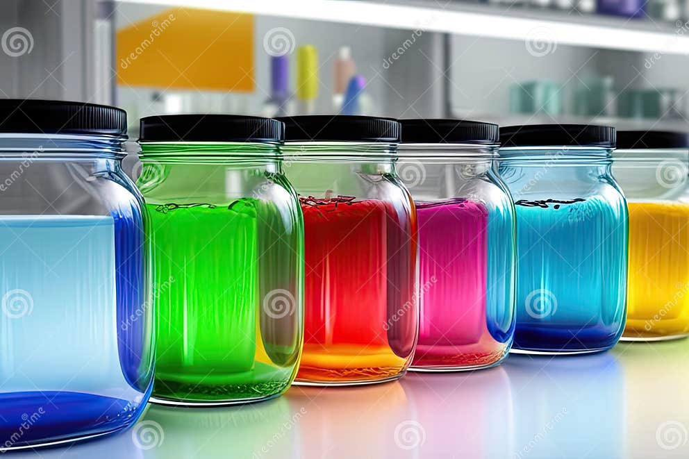 Jars with Colored Liquids in the Laboratory Stock Illustration ...
