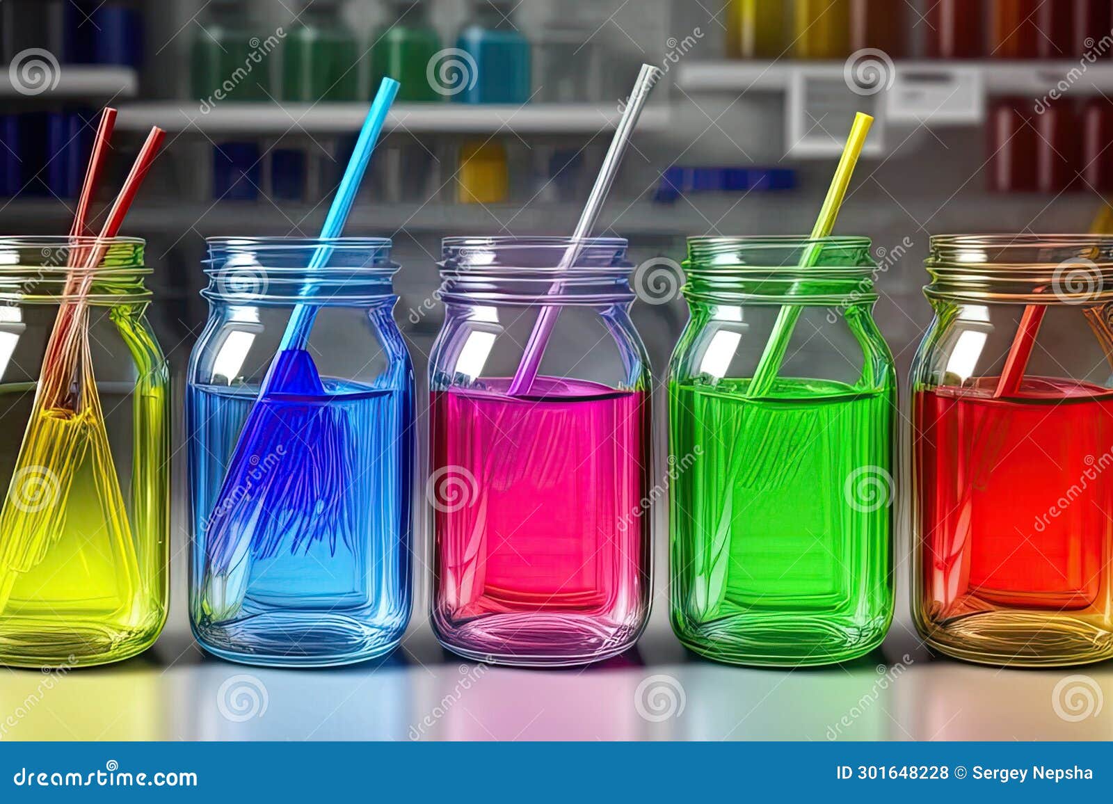 Jars with Colored Liquids in the Laboratory Stock Illustration ...