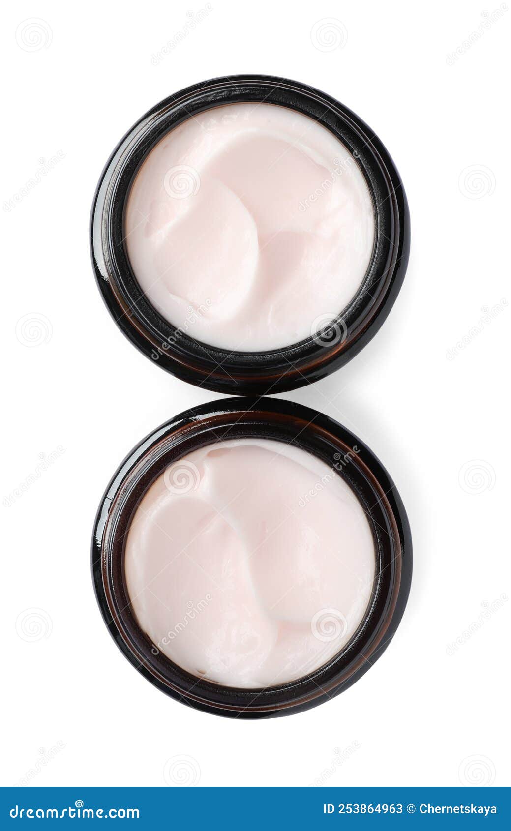 Jars of Face Cream Isolated on White, Top View Stock Image - Image of ...