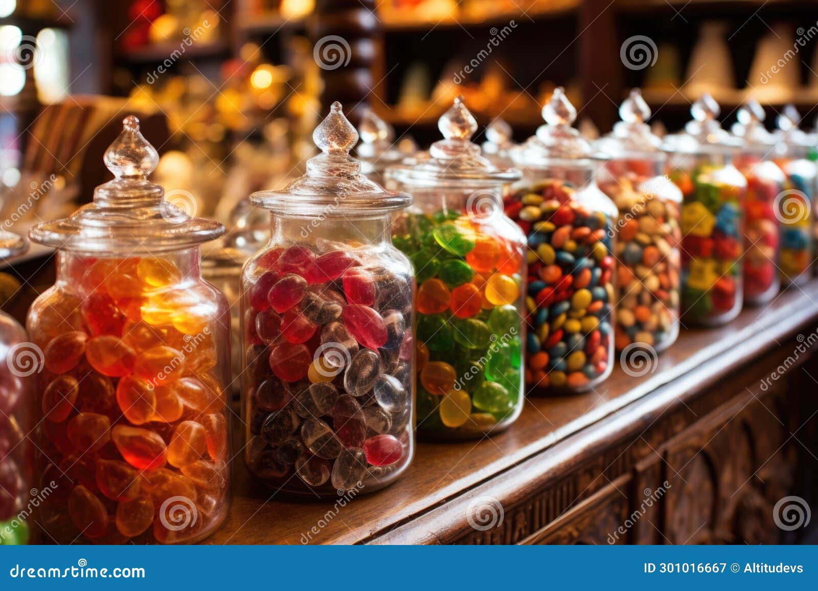 Jars Filled with Assorted Candies on a Candy Store Counter Stock Image ...